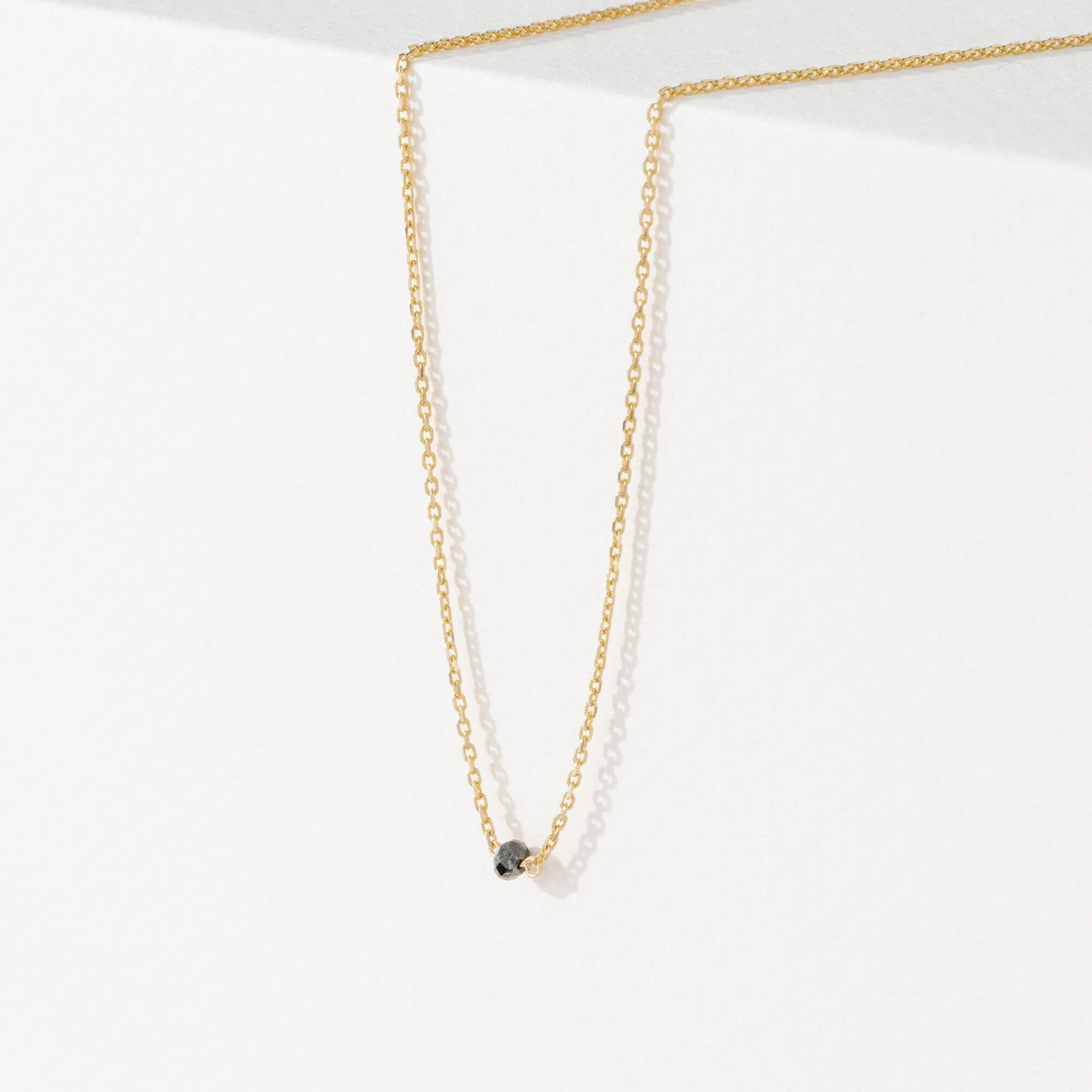 Black Diamond Necklace, 14K Solid Gold Chain With Black Diamond, Dainty ...