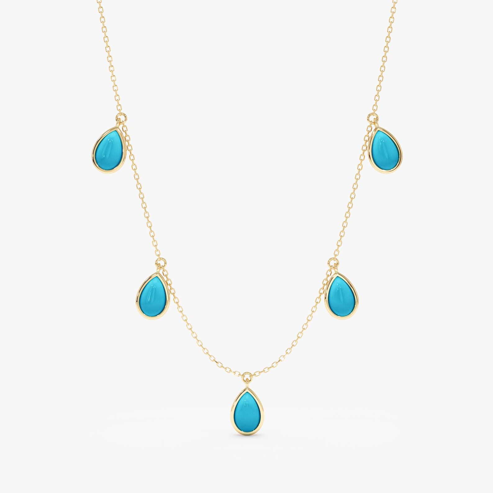 Turquoise Pear Cabochon Dangly Necklace, Delicate Fine Jewelry, Boho ...