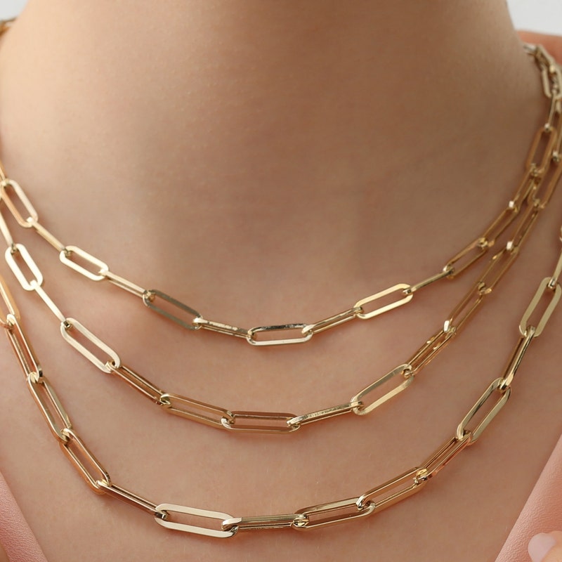 14k Gold Paperclip Necklace - Etsy