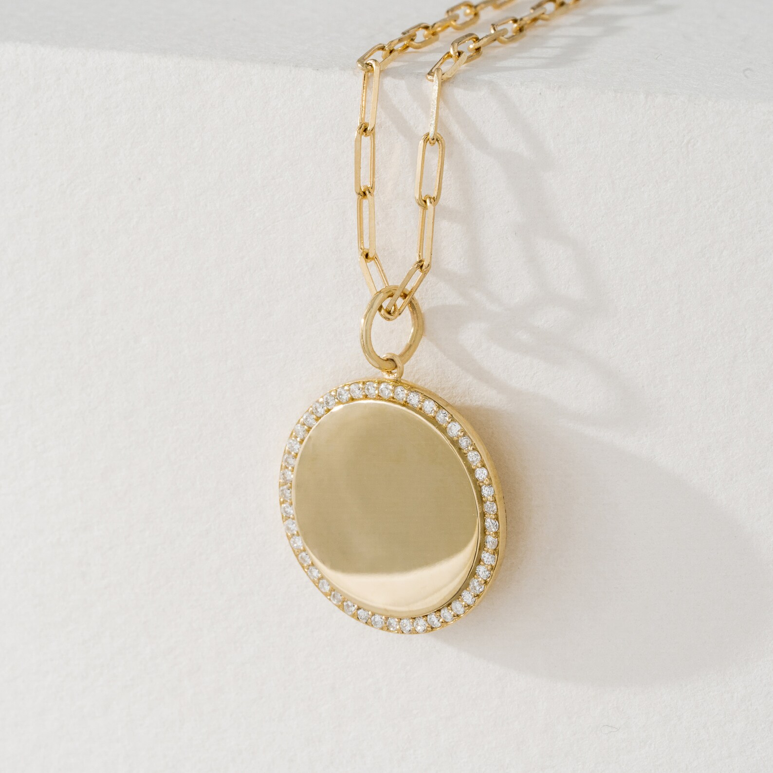 14k Solid Gold Disc Necklace Gold Medallion Diamond Coin - Etsy