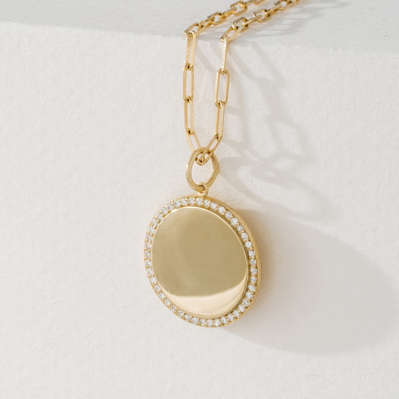 14k Solid Gold Disc Necklace Gold Medallion Diamond Coin - Etsy