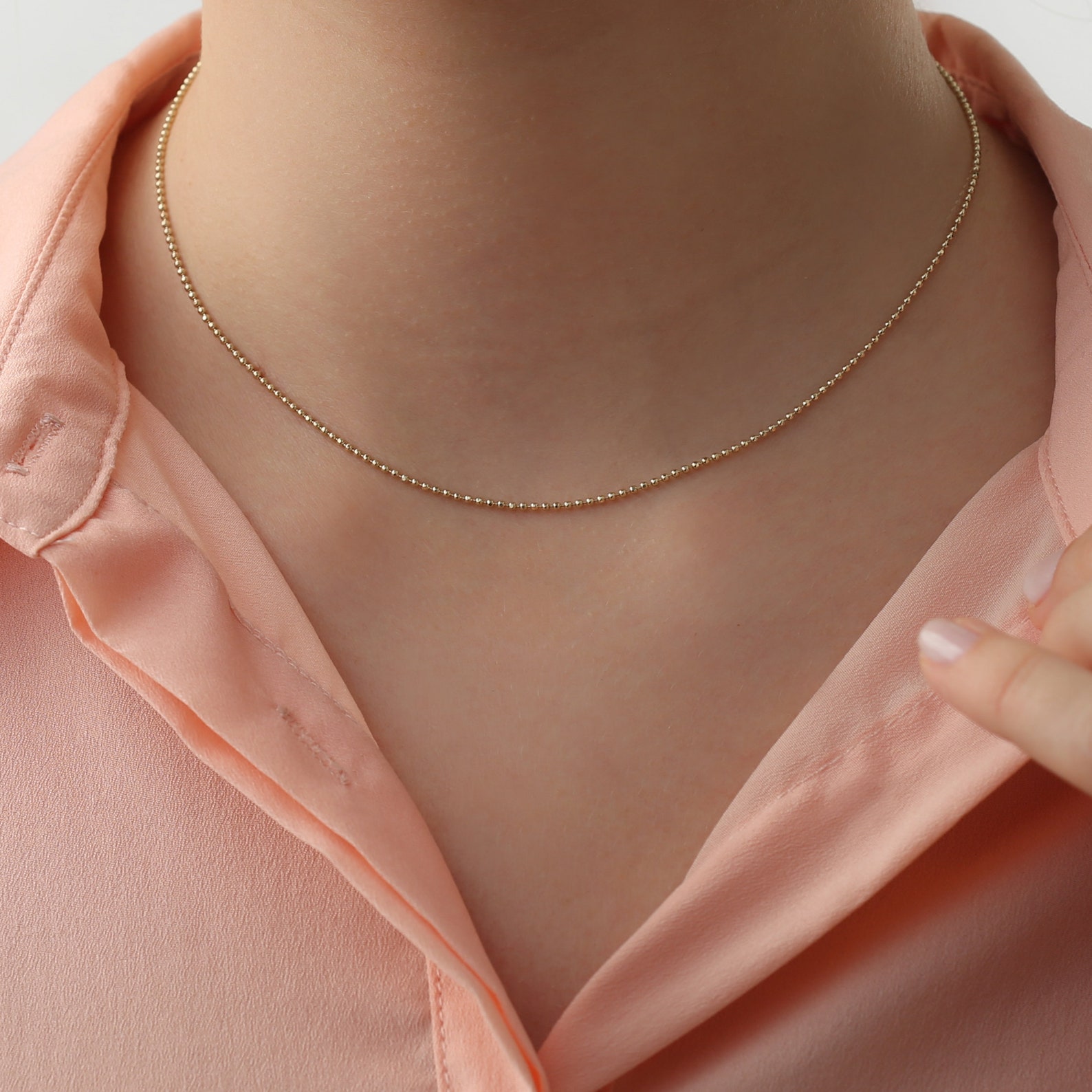 14k Gold Ball Chain Necklace Solid Gold Chain Ball Chain - Etsy