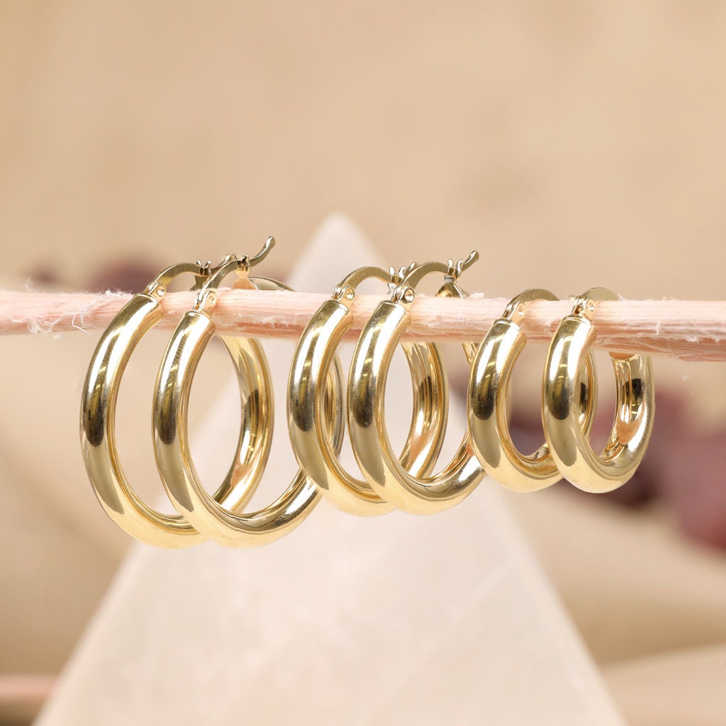 14k Gold Hoop Earrings 14k Gold Large Hoops Classic Gold - Etsy