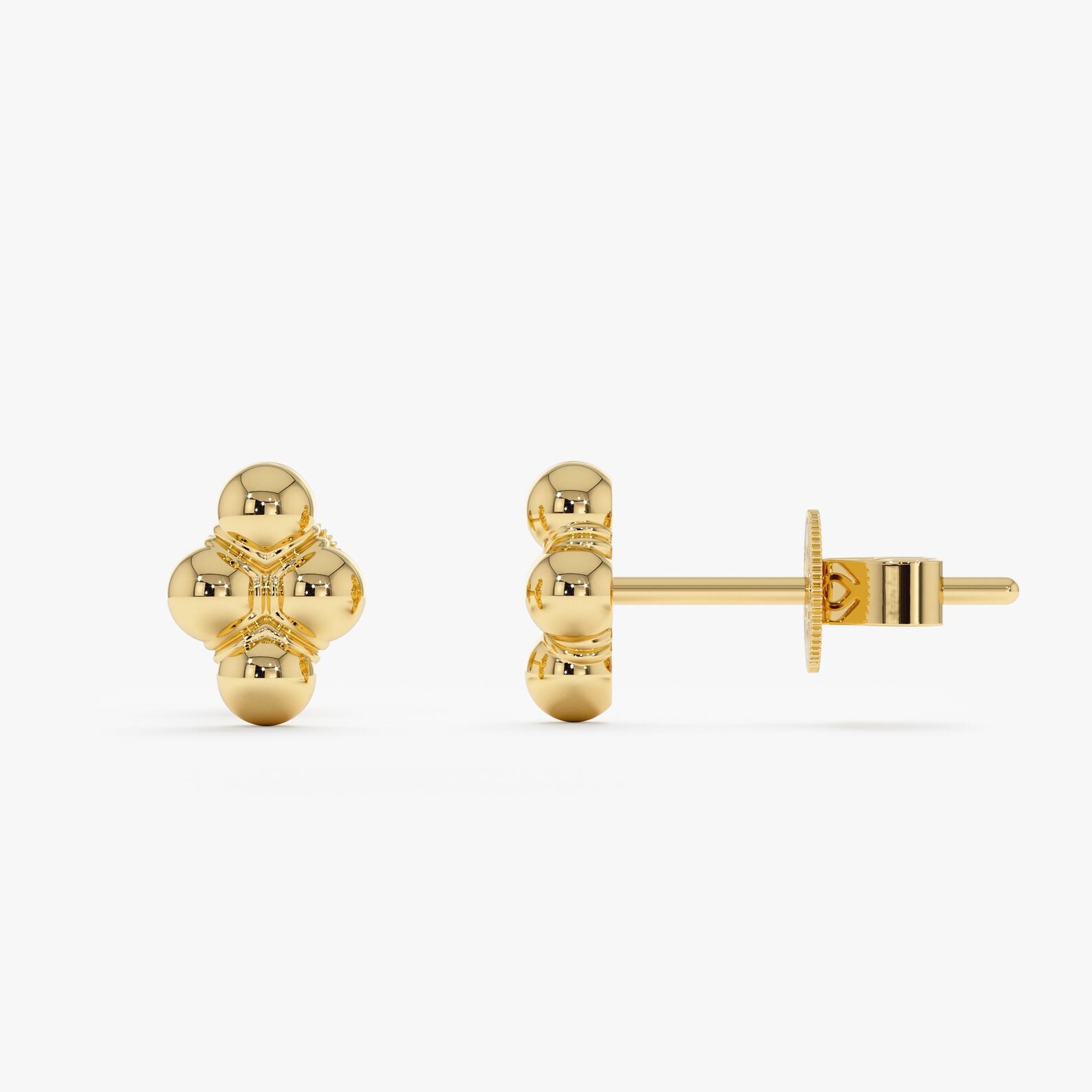 Gold Four-bead Cluster Stud Earrings, Mini Plain Gold Stud, Cartilage ...