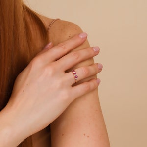 Natural Ruby Ring, 14k Ruby Stackable Ring, Round Diamonds and Oval Cut Rubies, Natural Stones ...