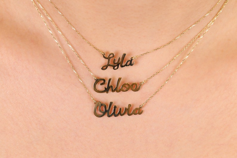14k Solid Gold Name Necklace, Dainty Gold Name Necklace, Personalize It ...