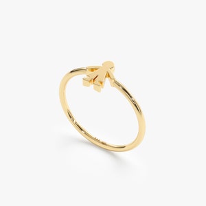 14k Mother and Son Ring, Kids Initial Ring, Gold Initial Ring, Birthday ...