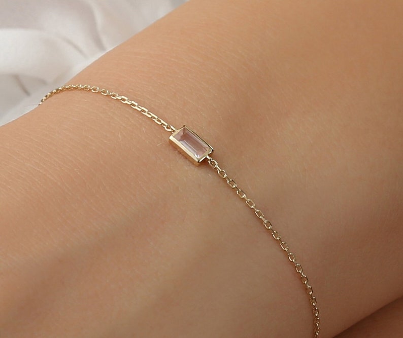 14k Gold Rose Quartz Bracelet Solid Gold Bracelet Rose - Etsy