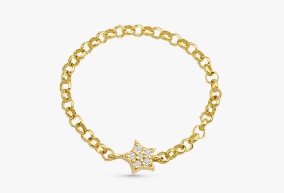 14k Gold Diamond Chain Ring Mini Diamond Star Small Diamond - Etsy