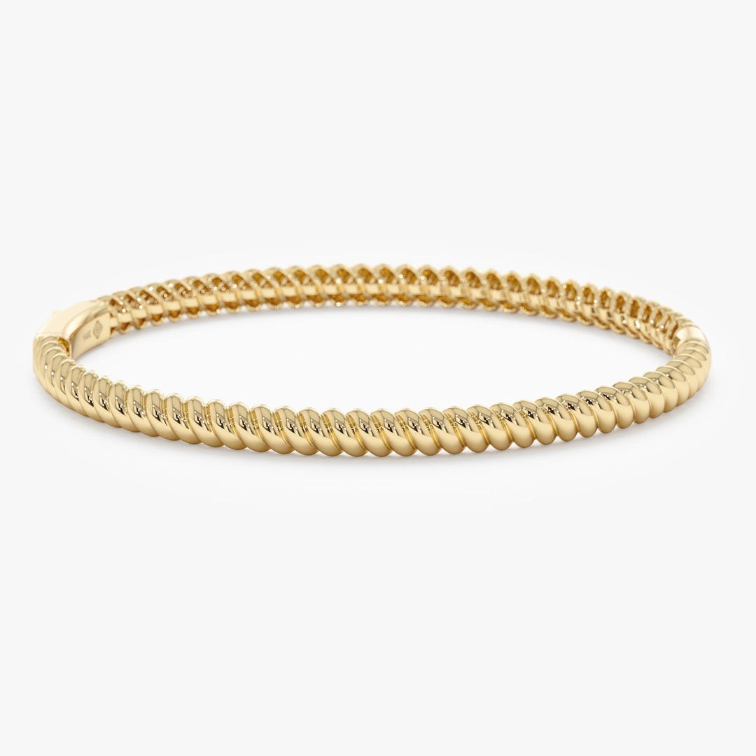 Plain Gold Twisted Bracelet, 14k 18k Solid Gold, Gold Wavy Texture ...