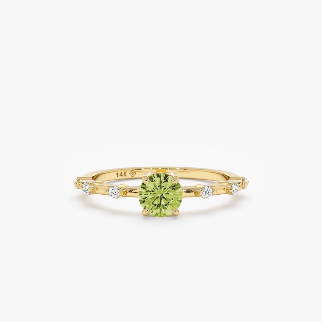 Dainty Diamond and Peridot Ring, Engagement Ring, Comes in 14k or 18k ...