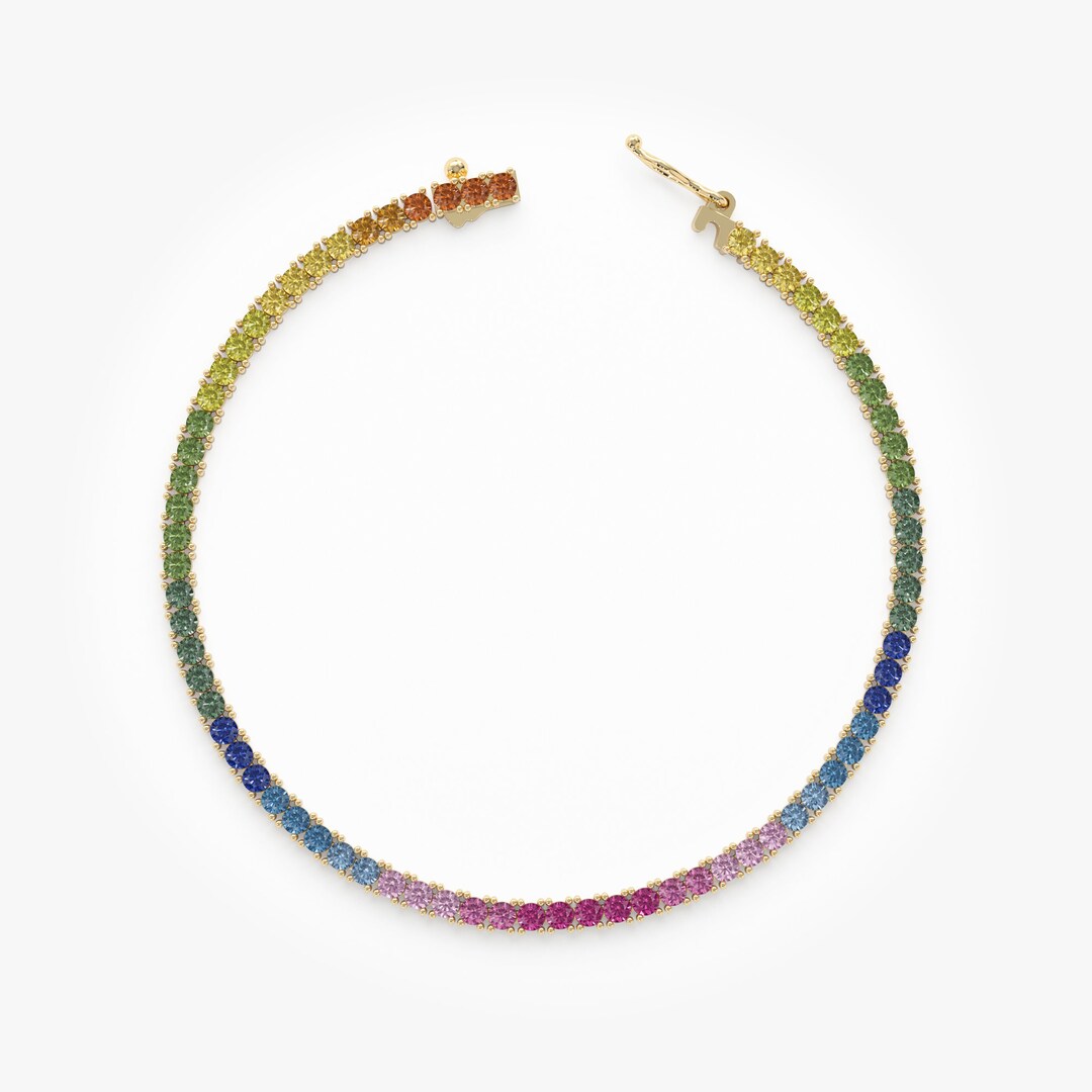 Rainbow Sapphire Tennis Bracelet, Solid Gold Rainbow Sapphire Bracelet ...