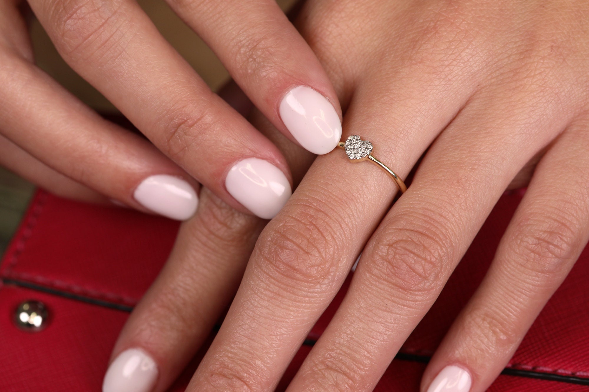 14k Small Diamond Heart Ring Solid Gold Heart Ring Micro - Etsy