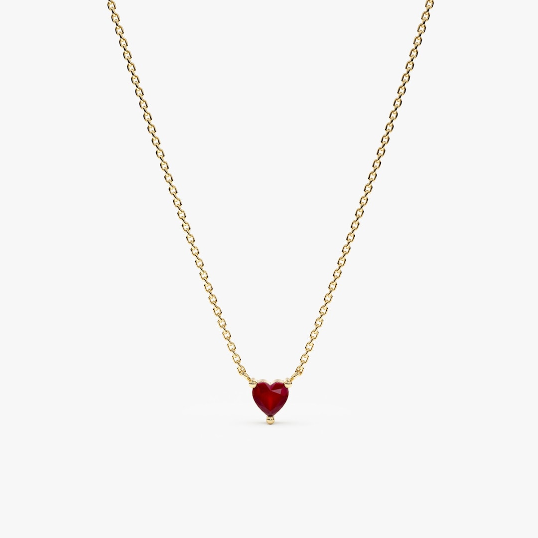 Natural Ruby Necklace, Heart Necklace, 14K Solid Gold and Ruby Necklace ...