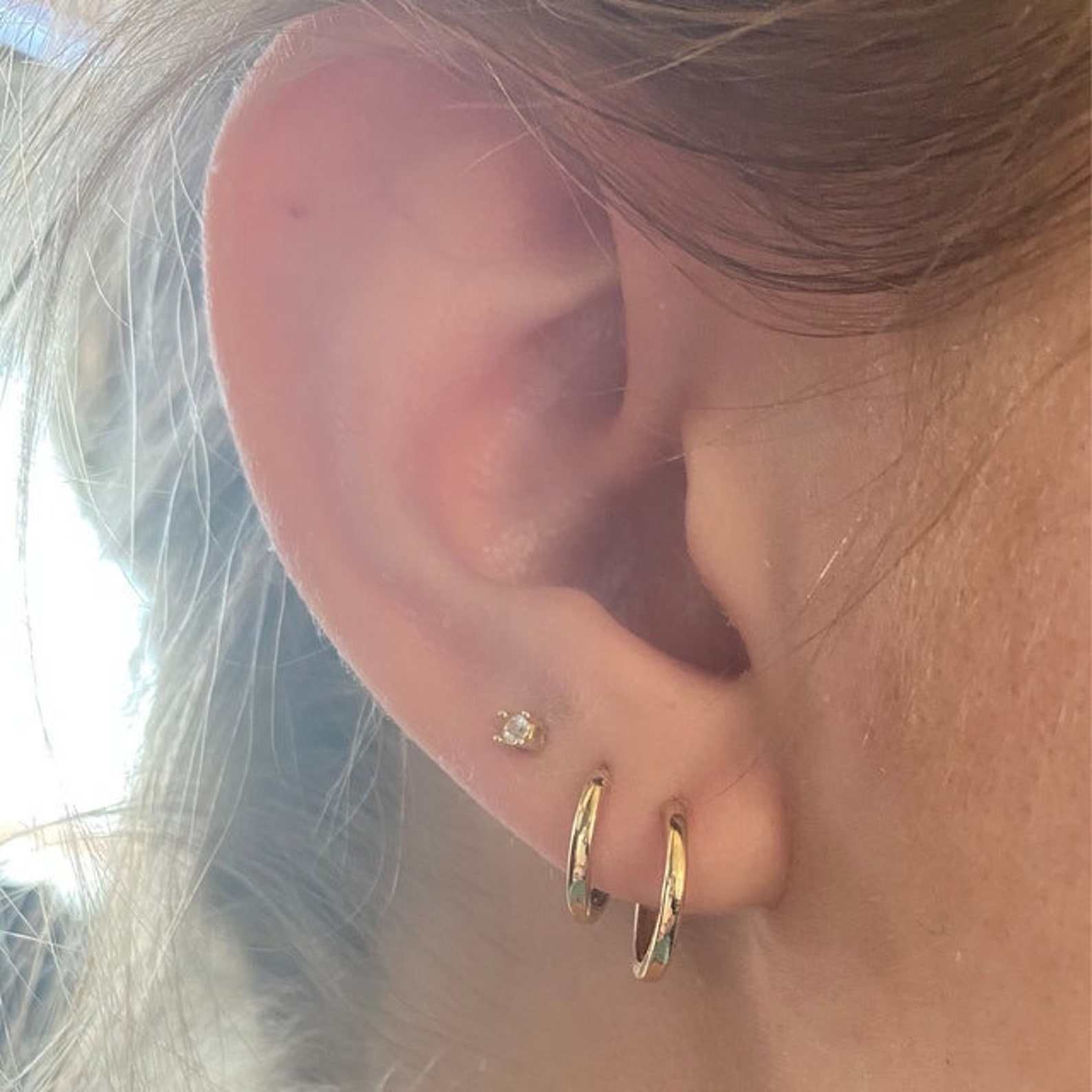 14k Gold Plain Huggies Solid Gold Mini Hoops Mini Huggies - Etsy