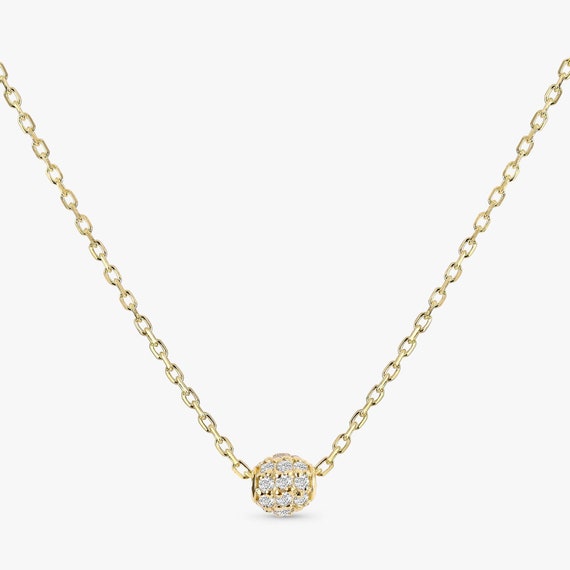 14k Gold Small Diamond Charm Necklace Gold Ball Necklace - Etsy