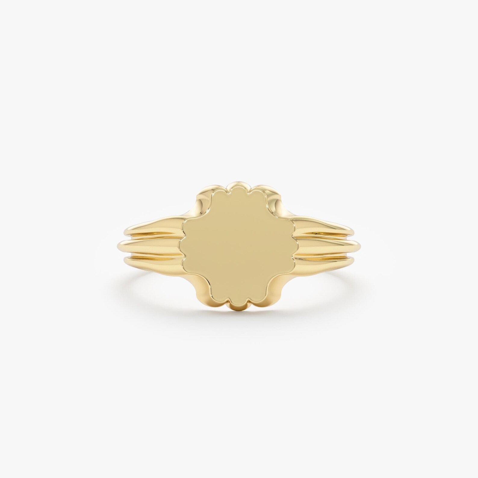 14k 18k Solid Gold Clover Ring, Everyday Ring, Clover Signet Ring ...