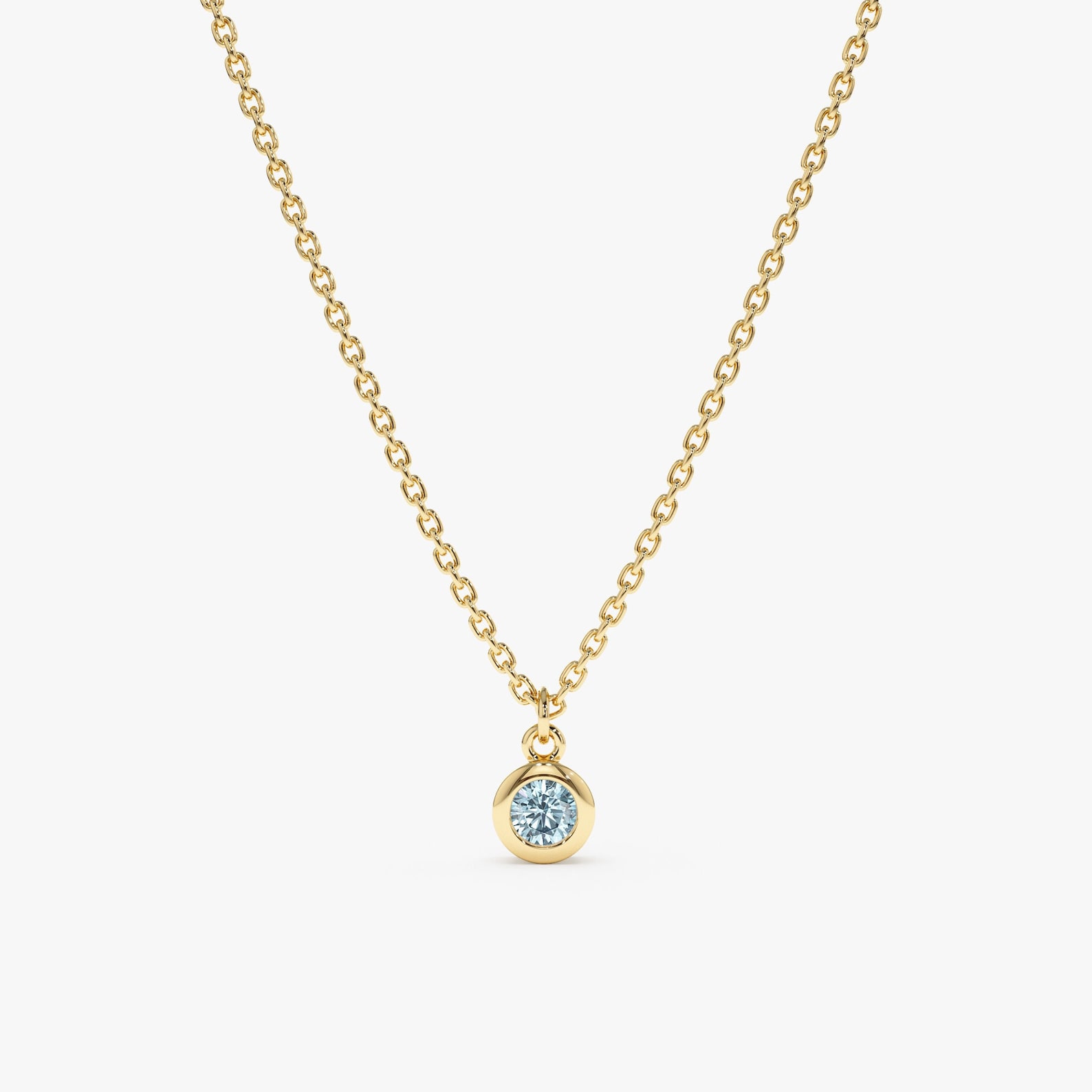 14k Solid Gold Aquamarine Necklace, March Birthstone, Gold Gemstone ...