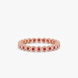 Ruby Bezel Eternity Band, 14k Solid Gold, Birthstone Wedding Ring ...