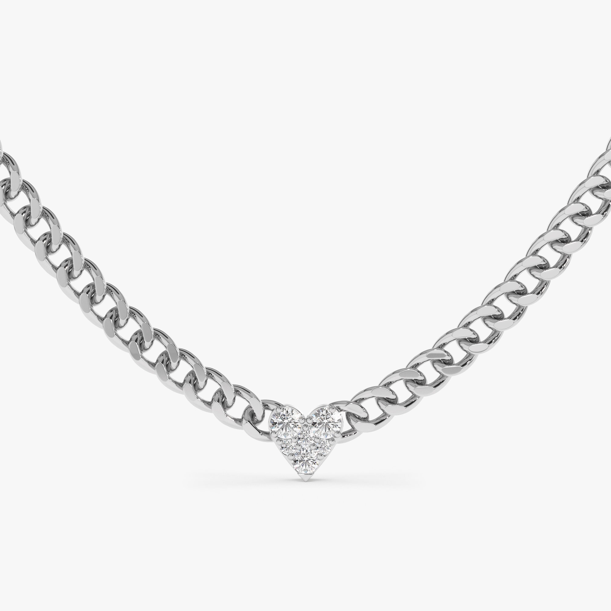 Diamond Heart Charm With Cuban Chain, Heart Shape Necklace, Elegant ...