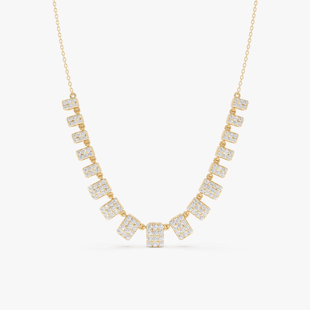 Pavé Diamond Collar Necklace, Solid Gold Rectangular Station Necklace ...