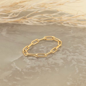 Solid Gold Paperclip Chain Ring, 14k Gold Chain Ring, Paperclip Links ...