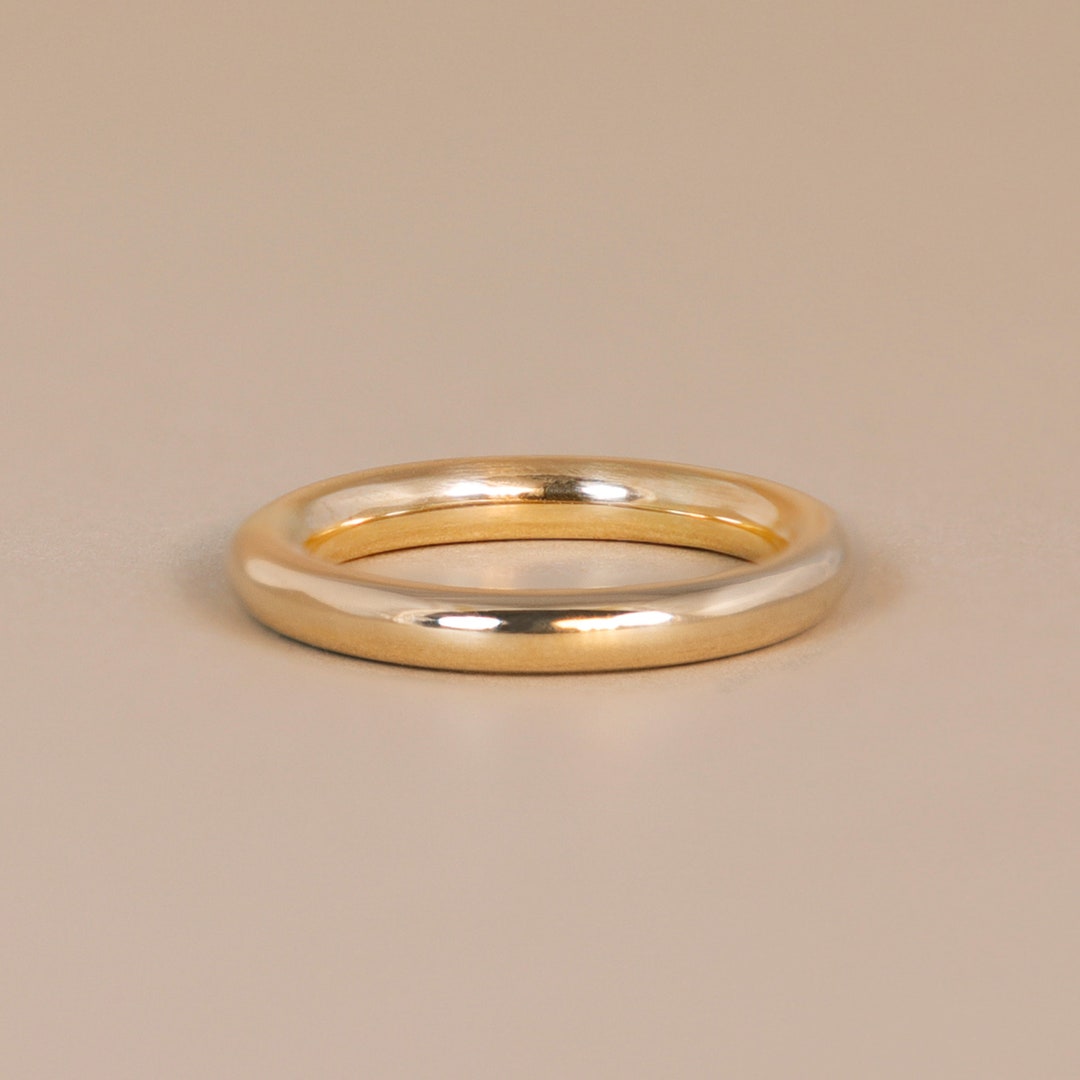 14k Solid Gold Ring, 3mm Wedding Engagement Ring Set, Heavy Gold Solid ...