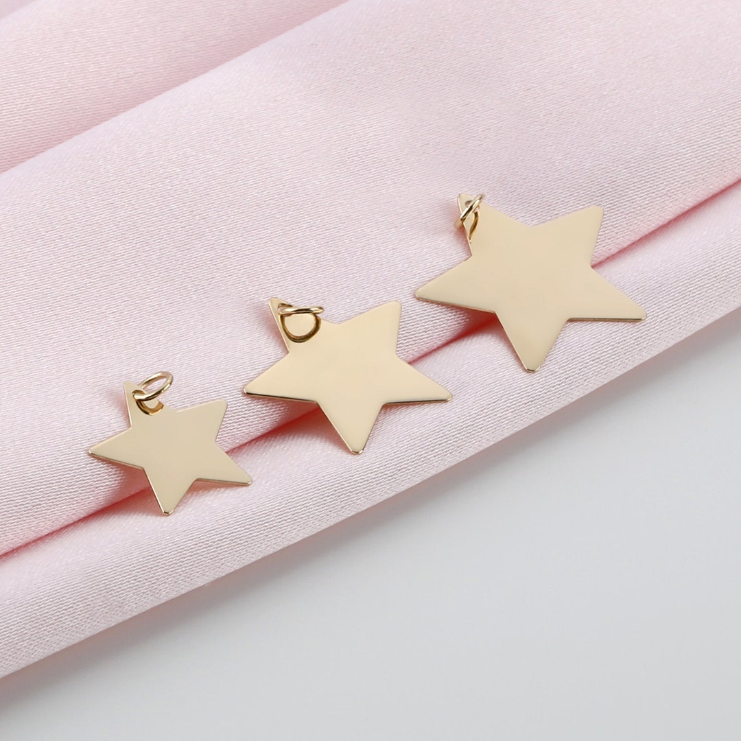 14K Gold Star Charm, Solid Gold Necklace Pendant, Personalized Star ...