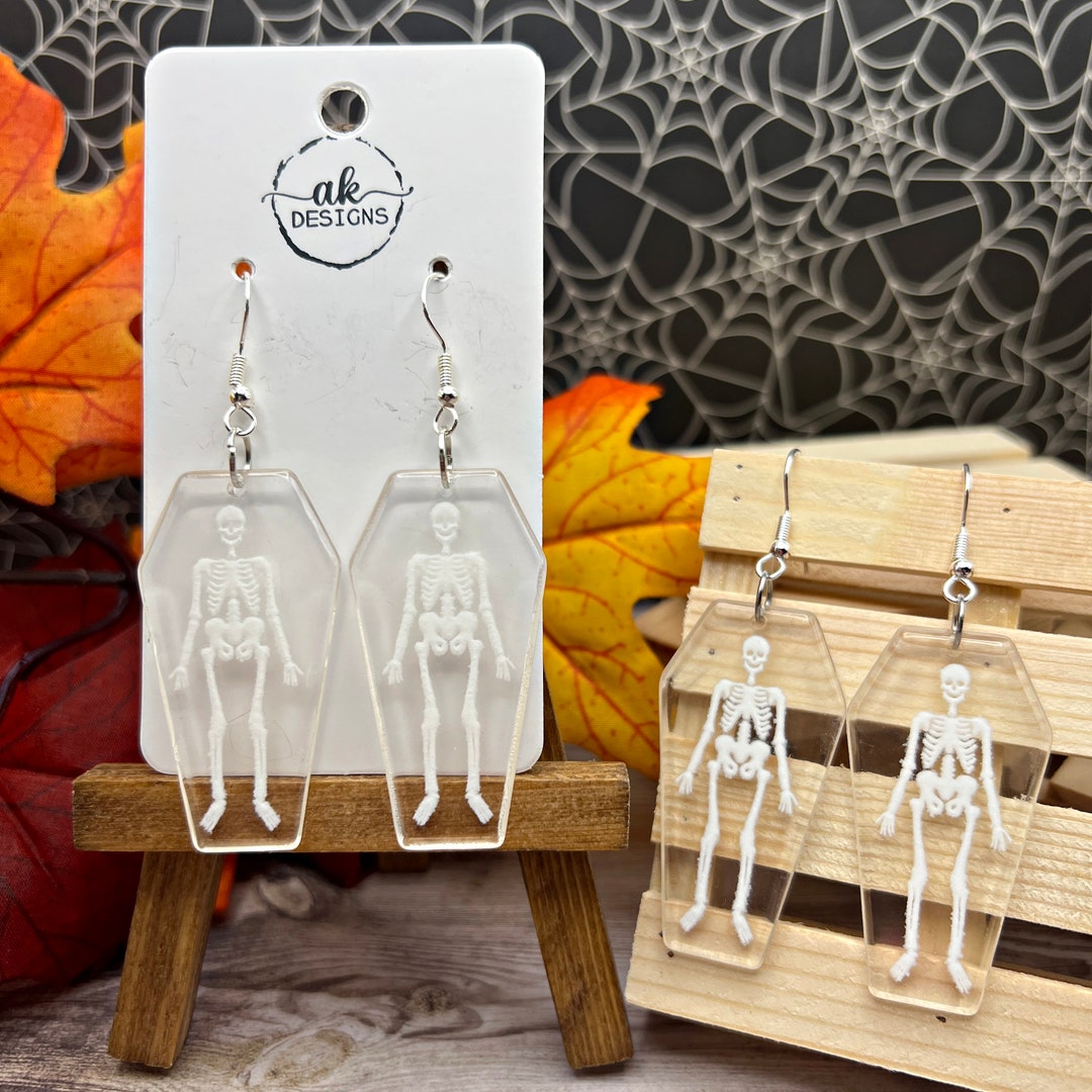 Coffin Shaped Clear Acrylic Skeleton Halloween Goth Creepy Spooky ...