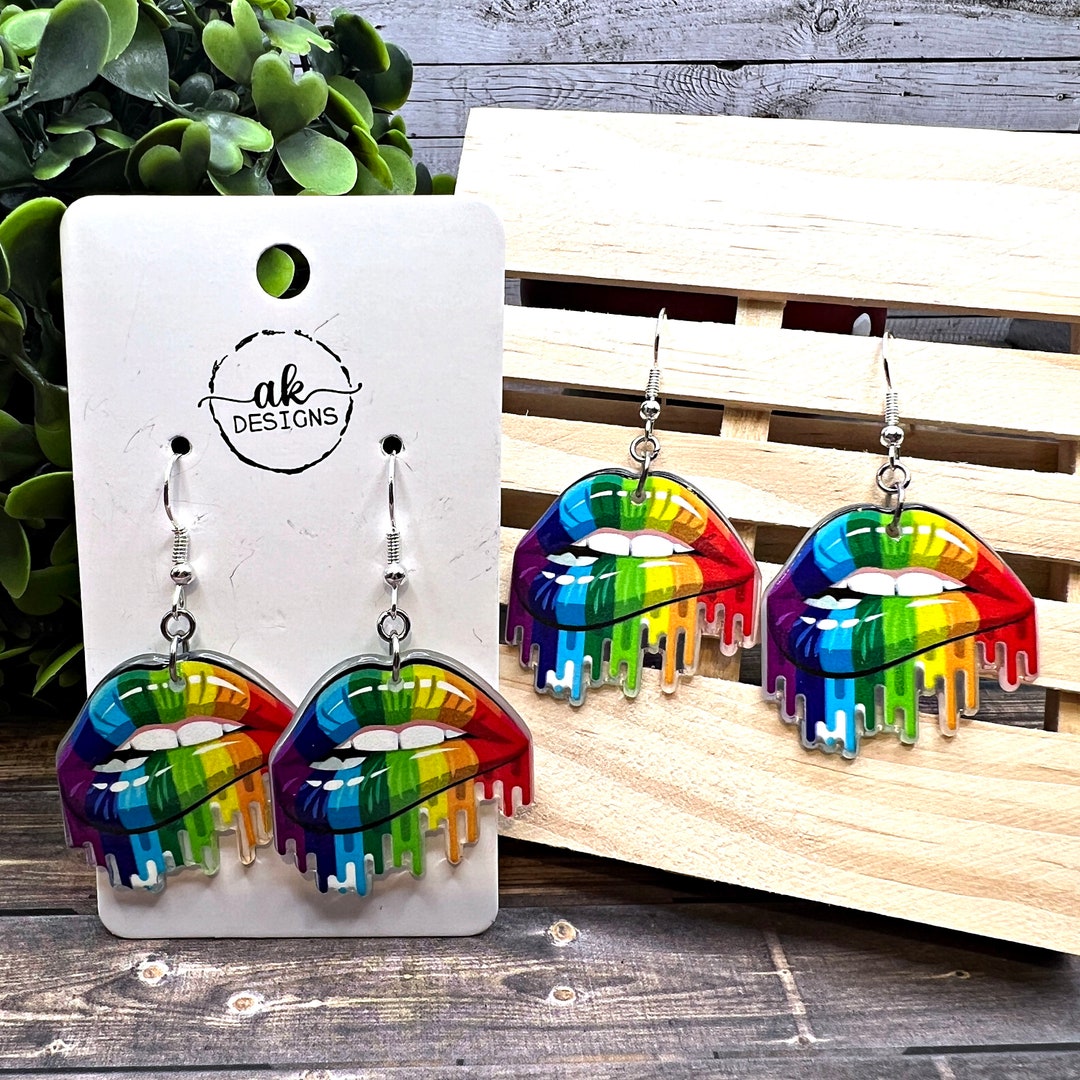 Painted Lips / Rainbow Drip / Teeth Bite Lip, Acrylic Lightweight Pride ...