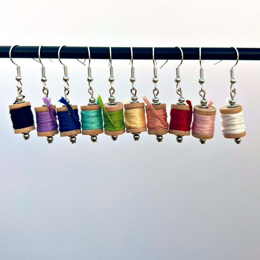Handmade Tiny Spool of Thread Sewing Theme Wood Dangle - Etsy