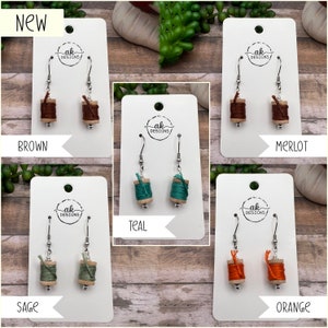 Handmade Tiny Spool of Thread, Sewing Theme Wood Dangle Earrings ...