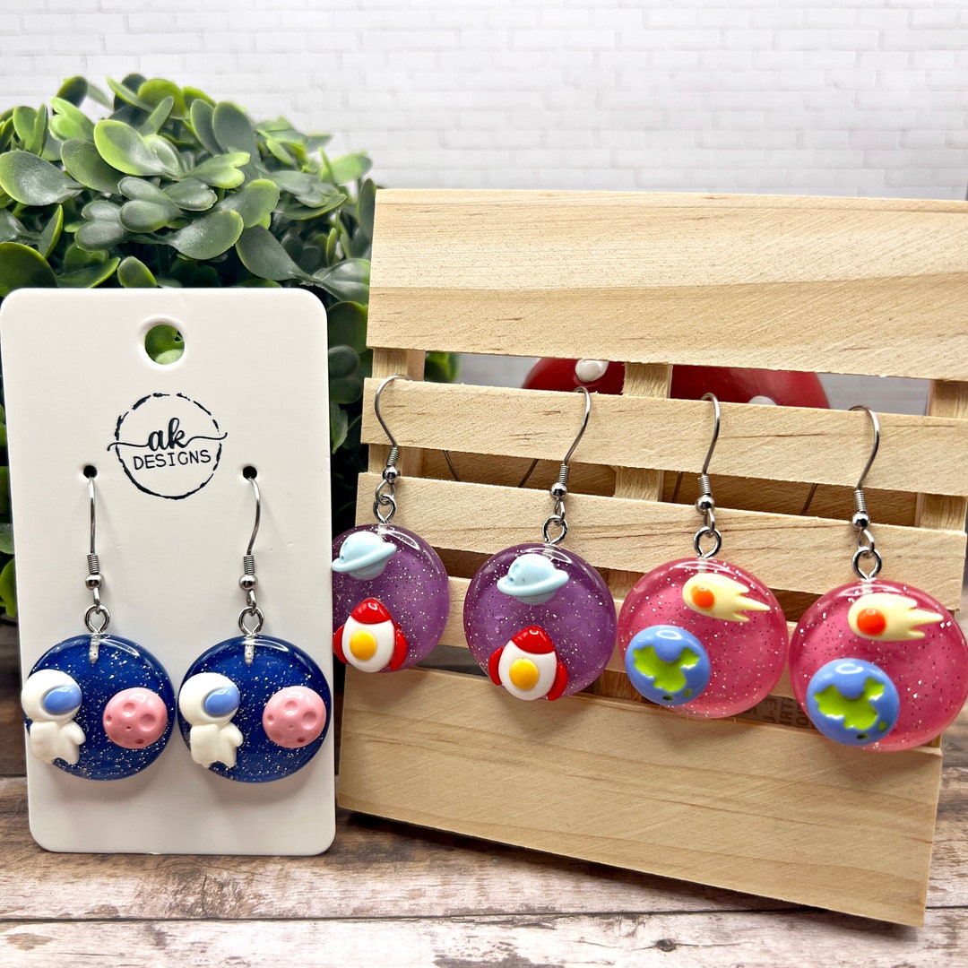 Glitter Solar System Planet Space Travel Resin Stainless Steel Dangle ...