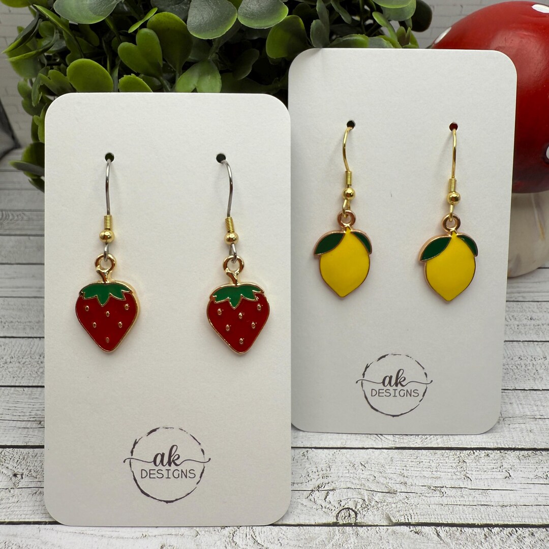 Strawberry & Lemon Earrings – Cute Fruit Jewelry, Colorful Summer ...