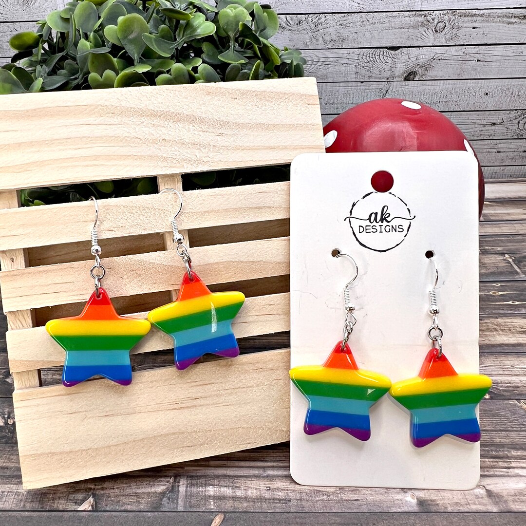 Rainbow Star Acrylic Pride Month LGBTQ+ Dangle Earrings, Hypoallergenic ...