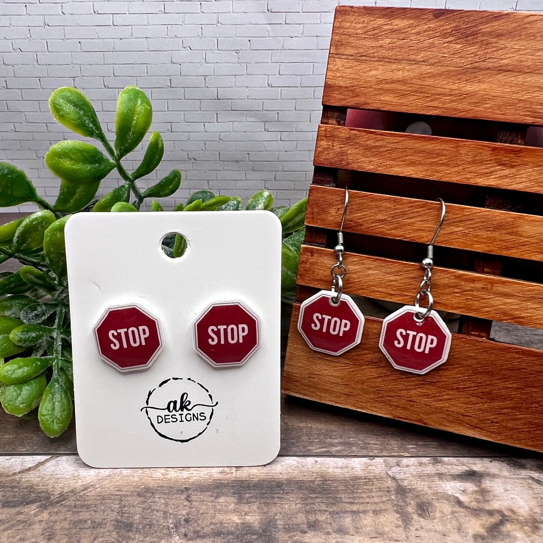 STOP Sign Earrings Choice of Dangle or Stud, Stainless Steel Traffic ...