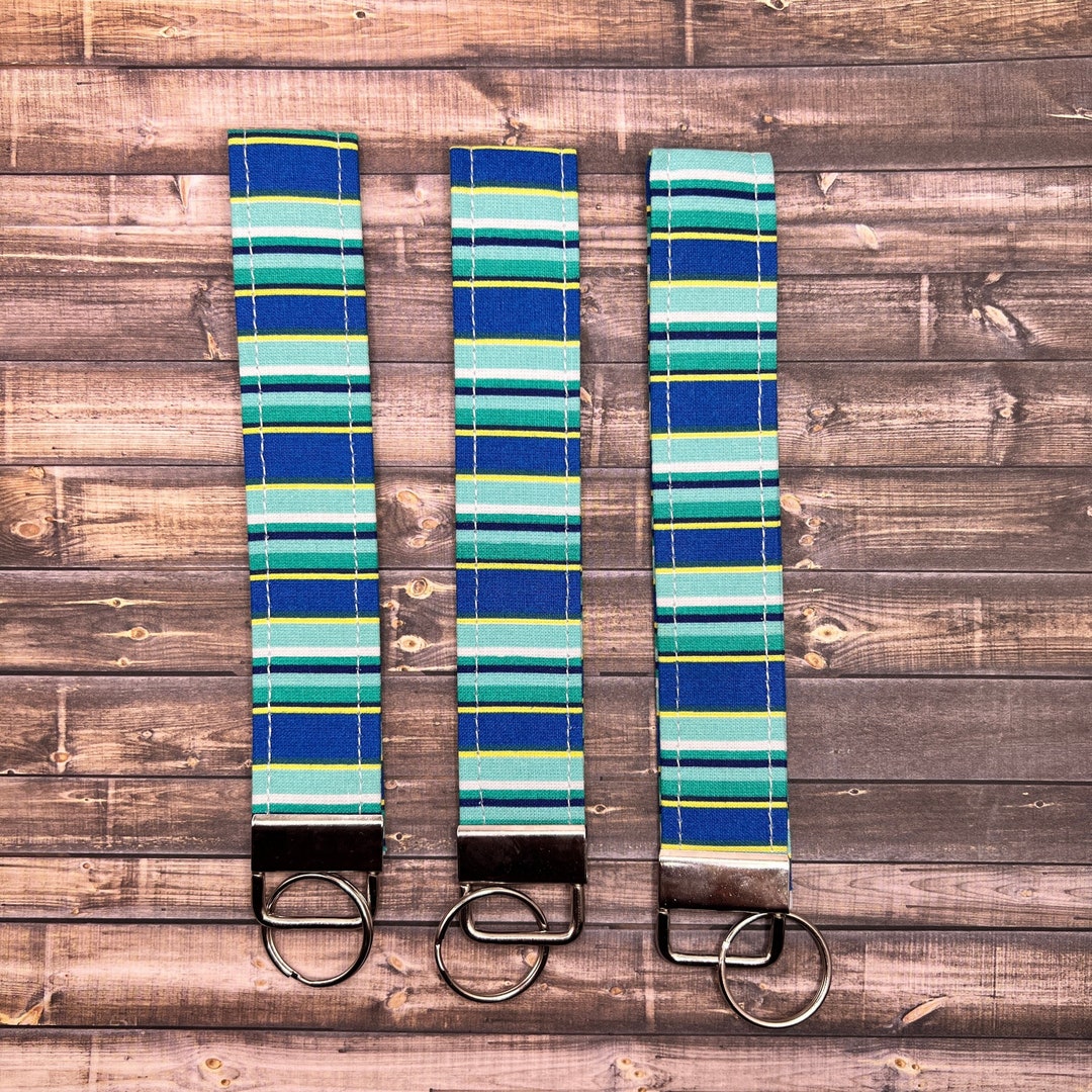 Handmade Keyfob Key Fob Green Blue Turquoise Beachy Colors Striped ...