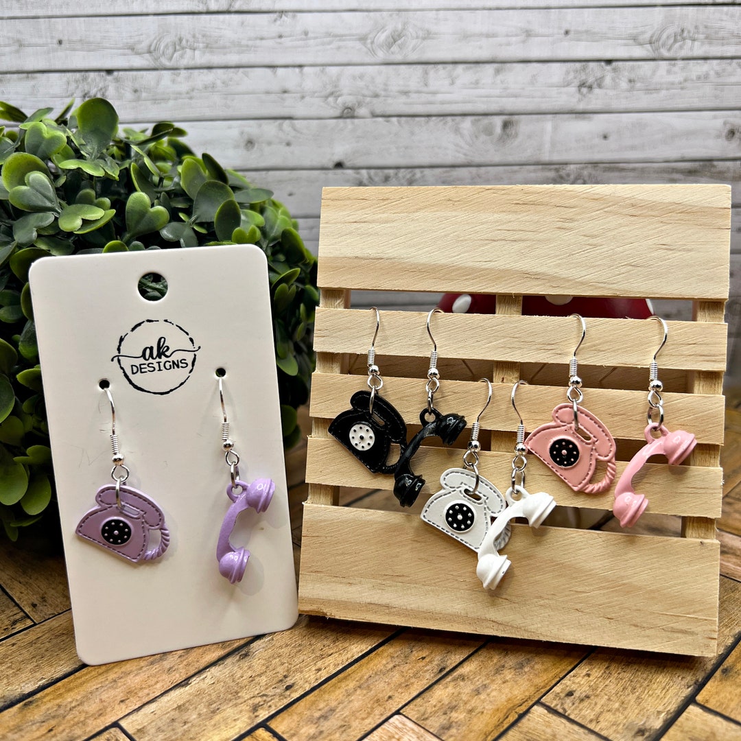 60s 70s 80s Retro Rotary Phone Colorful Mismatched Dangle Earrings ...