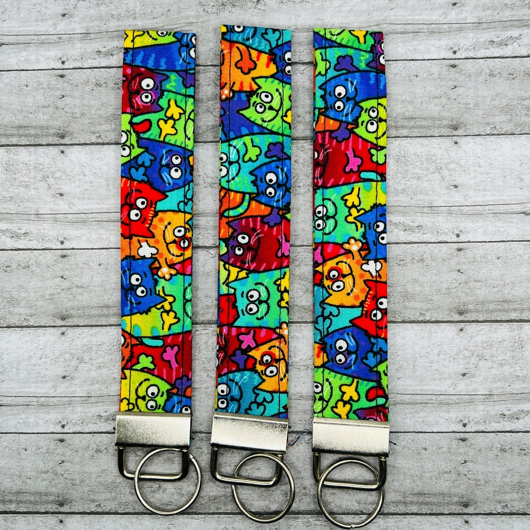 Handmade Fat Cartoon Cat Colorful Rainbow Funny Animal 6" Fabric Key ...