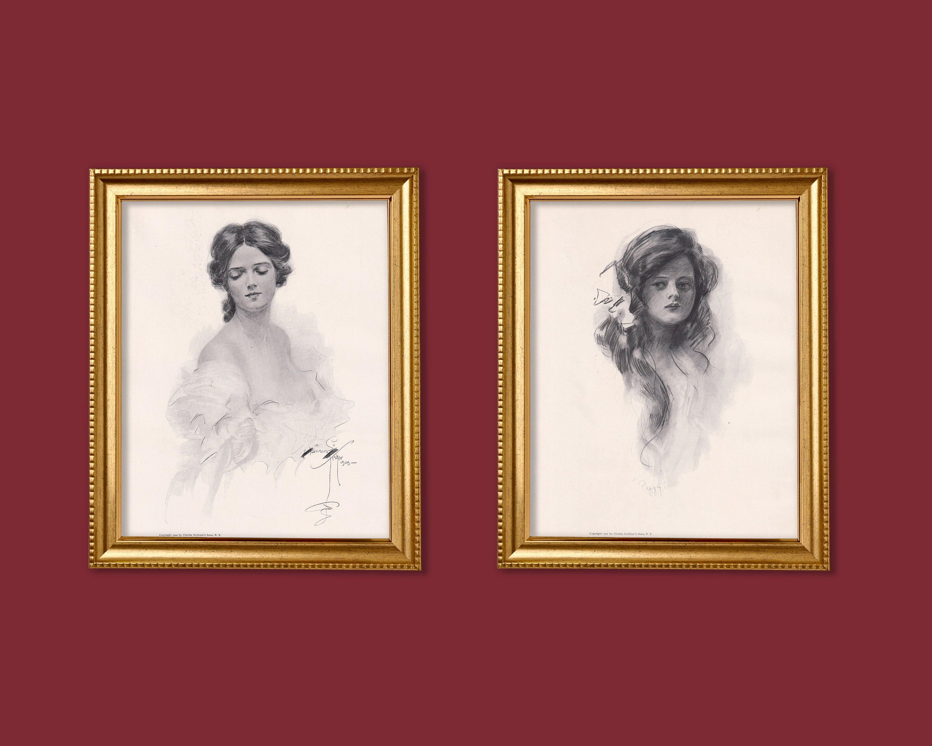 Original 1907 Vintage Art Prints Set of 2 Vintage Gilded Age Fashion ...