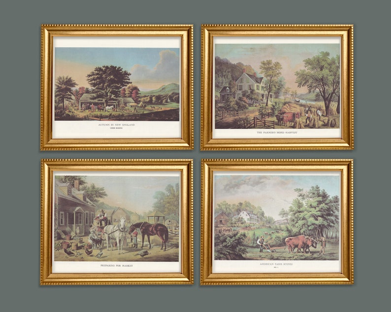 Country Living Vintage Prints Set of 4 REPRODUCTION 15x12 14x11 Farmer ...