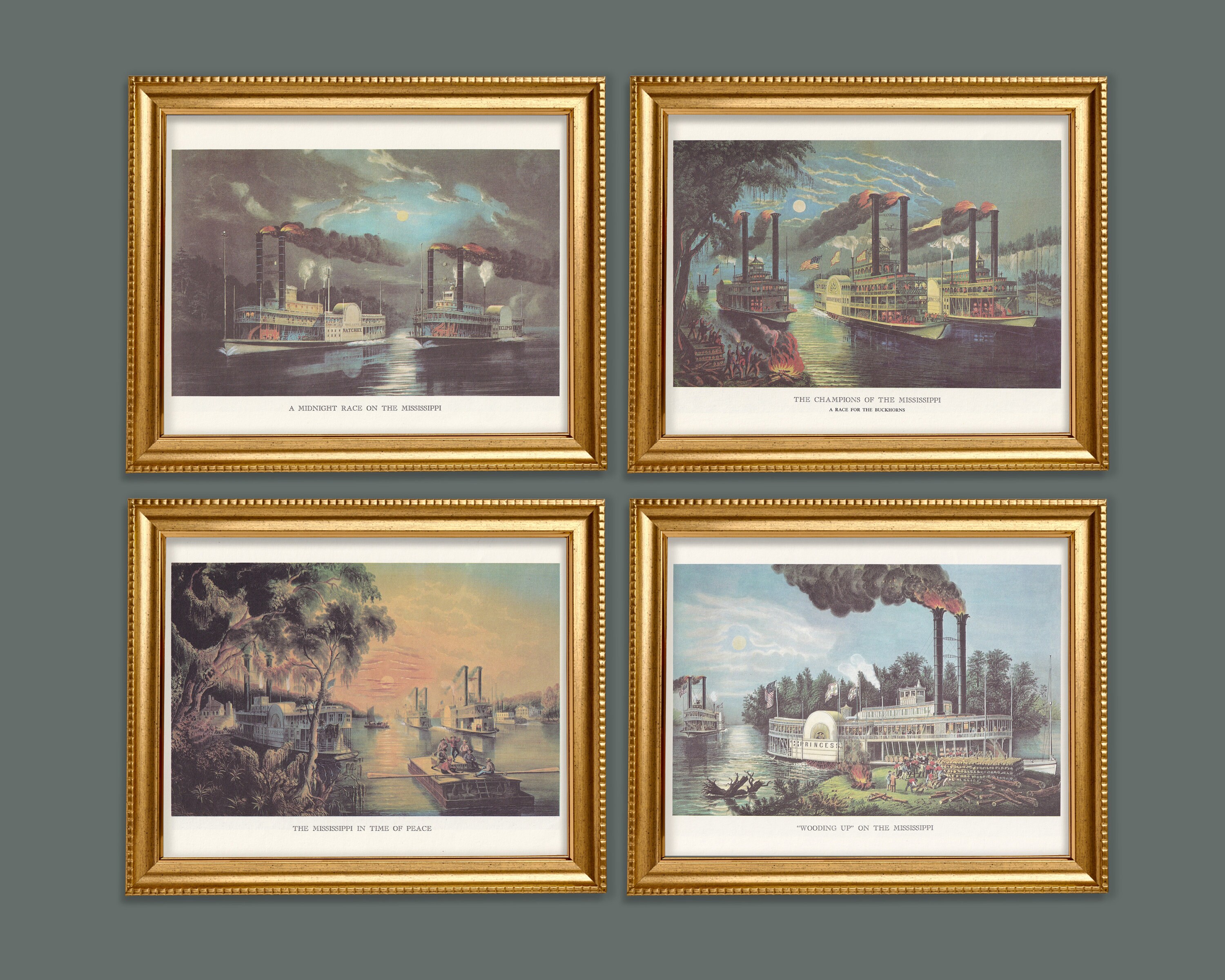 Currier and Ives Mississippi River Steamboat Prints, Set of 4 ...