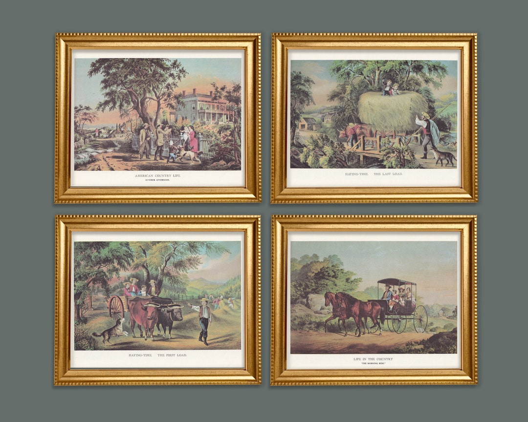 Country Living Vintage Prints Set of 4 REPRODUCTION 15x12 14x11 Farmer ...