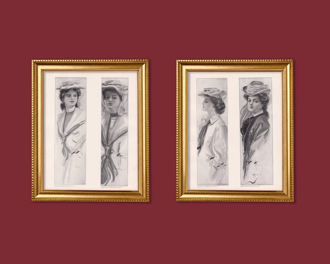 Original 1907 Vintage Victorian Art Prints Set of 2 Gilded Age Fashion ...