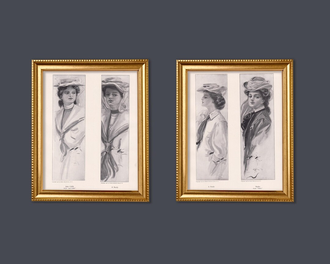 Original 1907 Vintage Victorian Art Prints Set of 2 Gilded Age Fashion ...