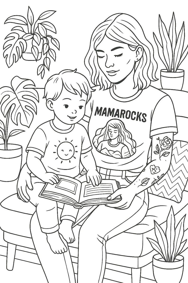 Mommy & Me Modern Coloring Pages- Digital Download- Millennial Mom and ...