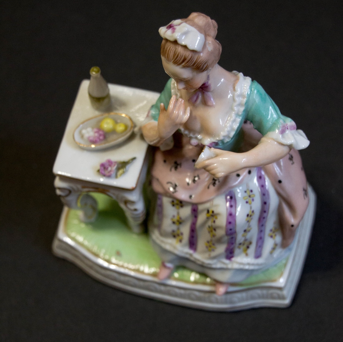 Shafford Figurine Woman Porcelain Table Fruit Wine Elegant Decor 1950s ...