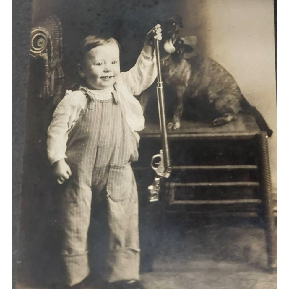 Little BOY RIFLE and Goofy DOG Antique Cabinet Card Photograph Great ...