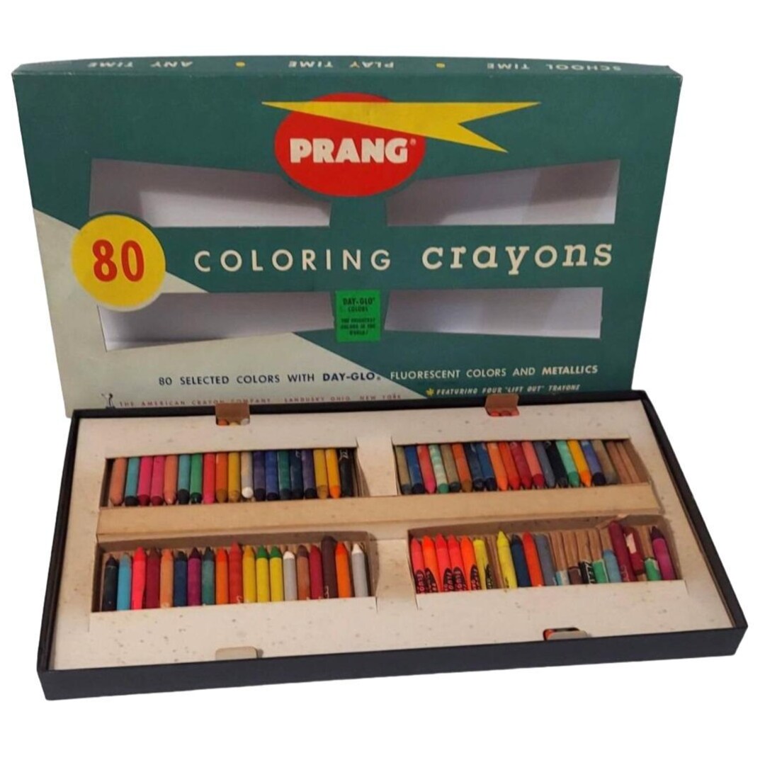 Vintage Large Set Prang Crayons Inc. Day-glo Neon Colors 75 Remaining ...