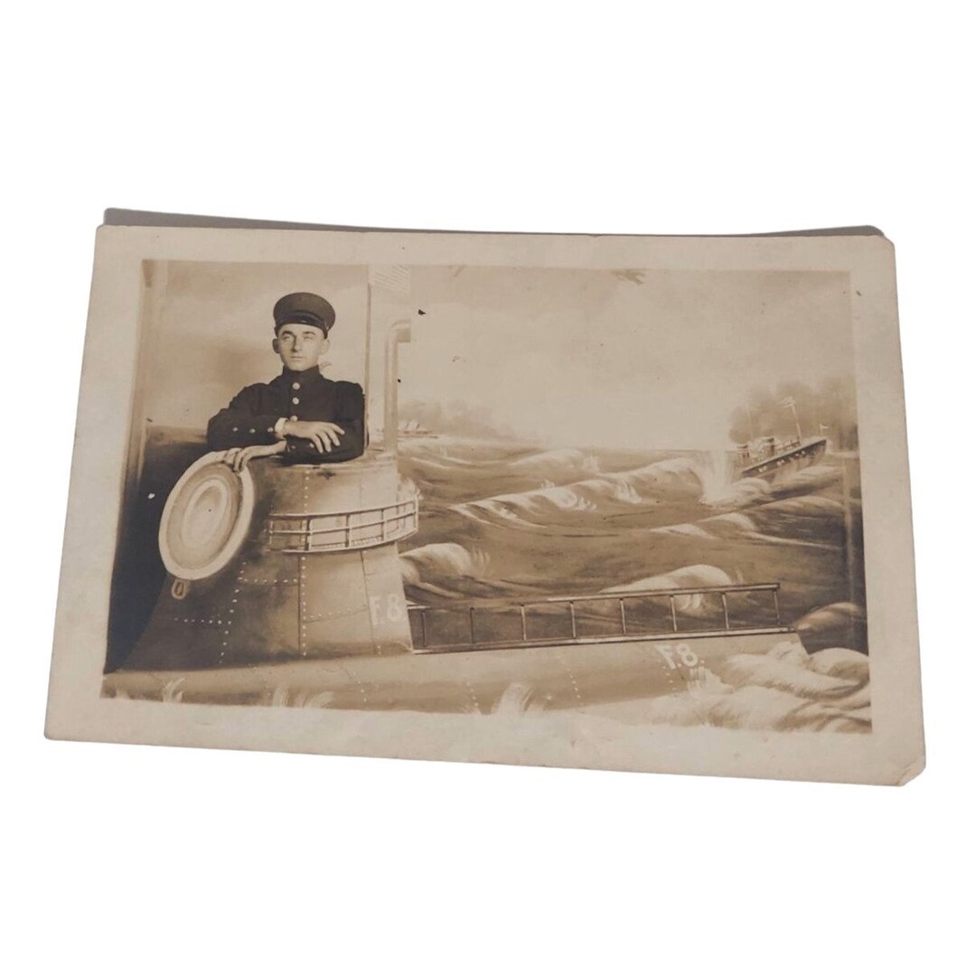 Antique WWI Era Novelty RPPC Postcard Sailor Man Submarine Military ...